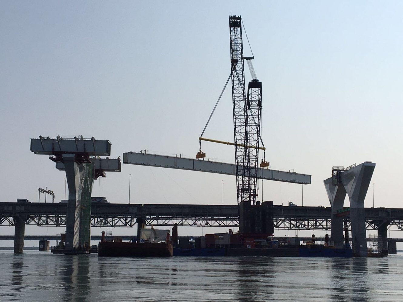 First box girders now in place over the water for the west approach ...